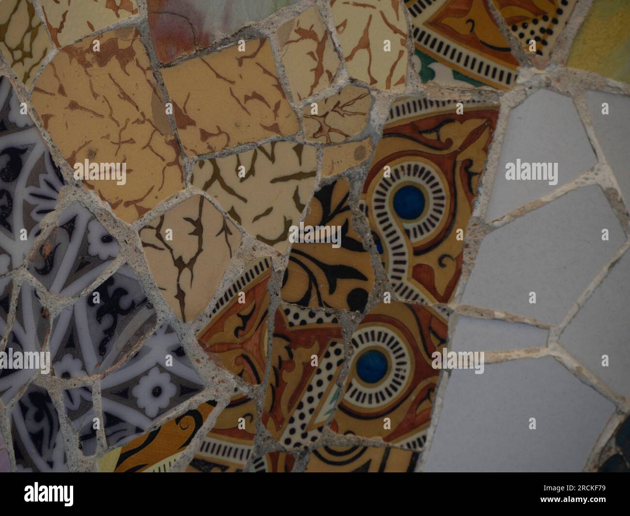 detail of masaic of The barcelona park guell spain gaudi masterpiece ...