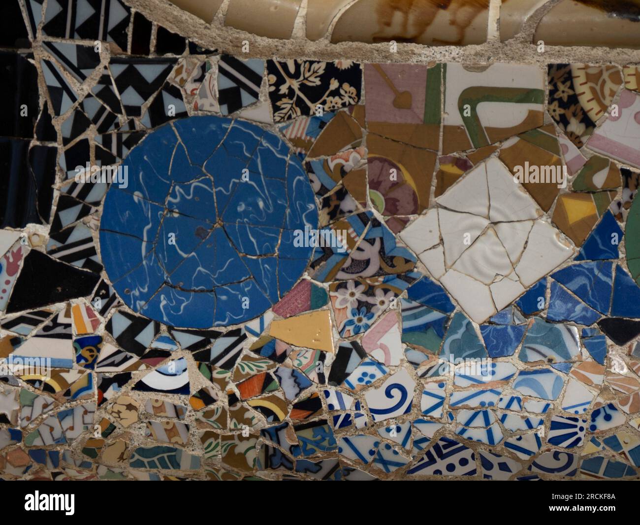 detail of masaic of The barcelona park guell spain gaudi masterpiece ...