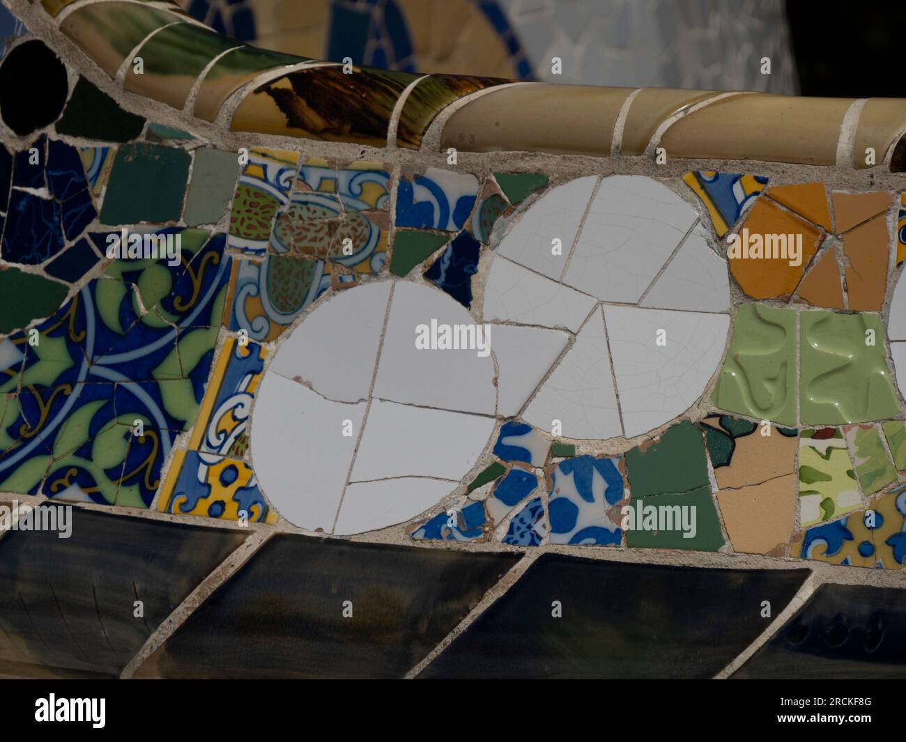 detail of masaic of The barcelona park guell spain gaudi masterpiece ...