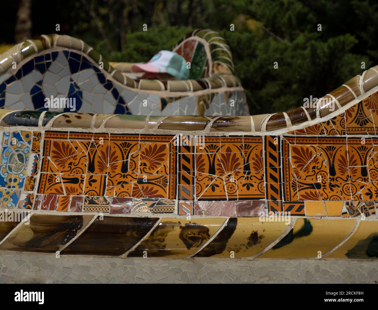 detail of masaic of The barcelona park guell spain gaudi masterpiece ...