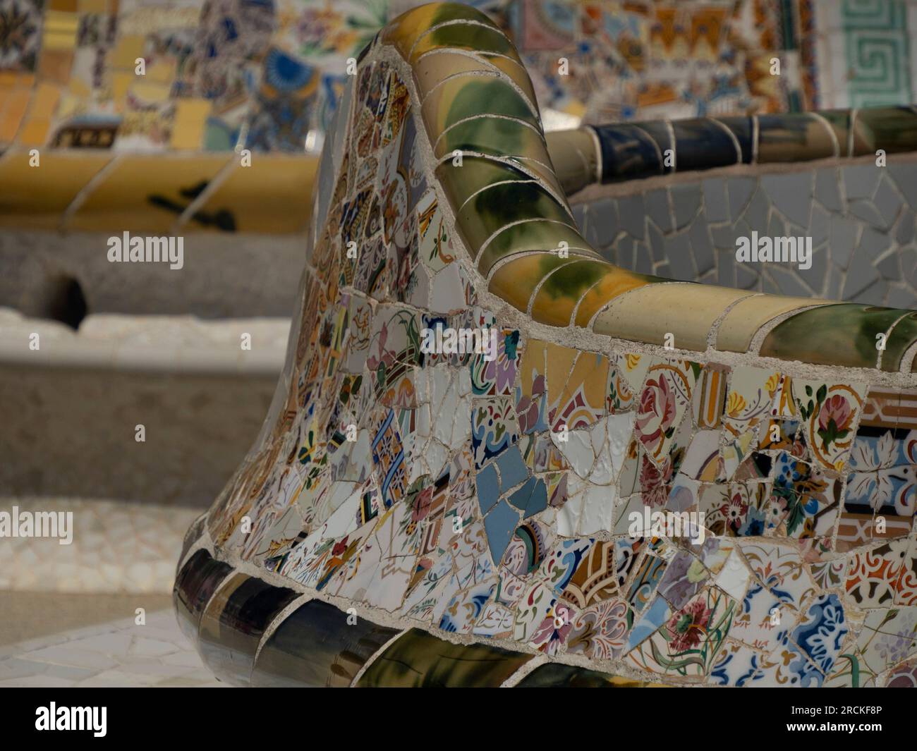 detail of masaic of The barcelona park guell spain gaudi masterpiece ...