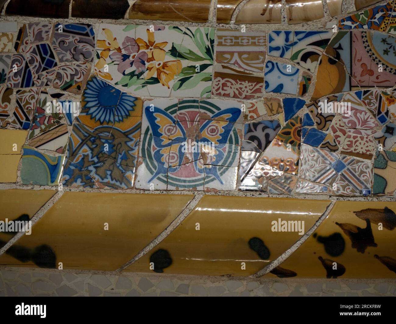 detail of masaic of The barcelona park guell spain gaudi masterpiece ...