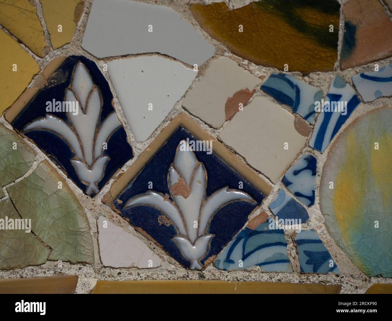 detail of masaic of The barcelona park guell spain gaudi masterpiece ...