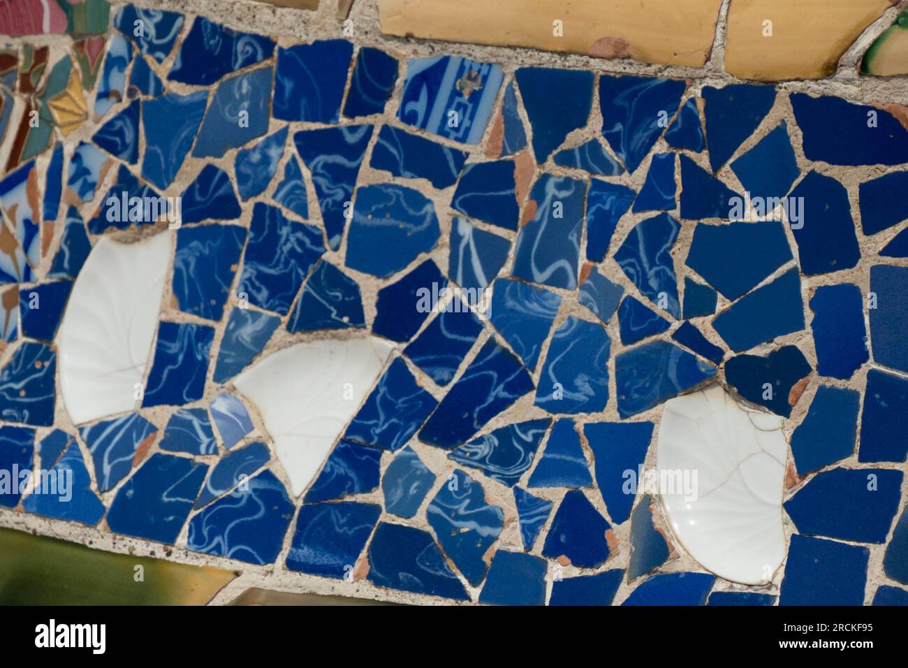 detail of masaic of The barcelona park guell spain gaudi masterpiece ...
