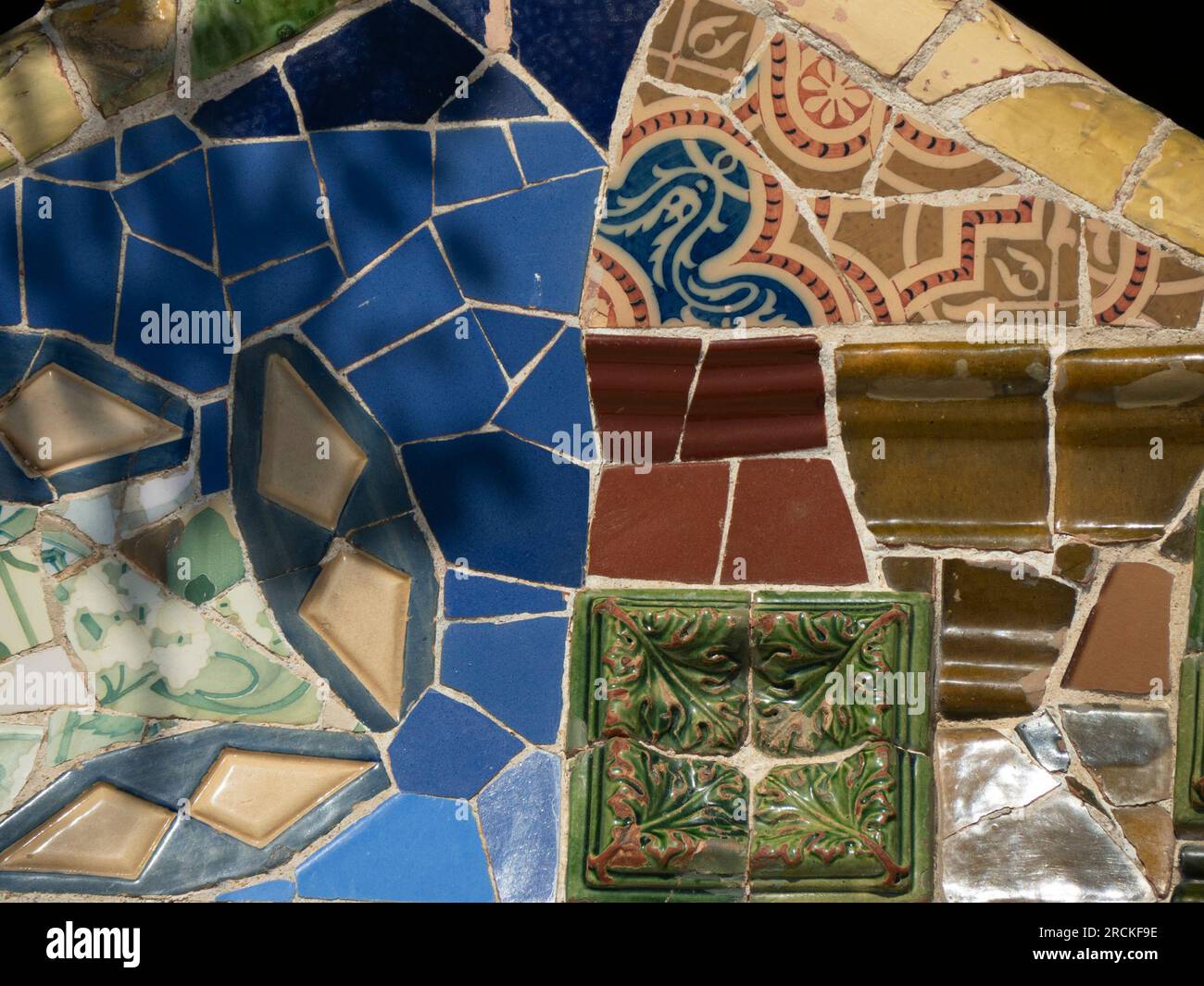 detail of masaic of The barcelona park guell spain gaudi masterpiece ...