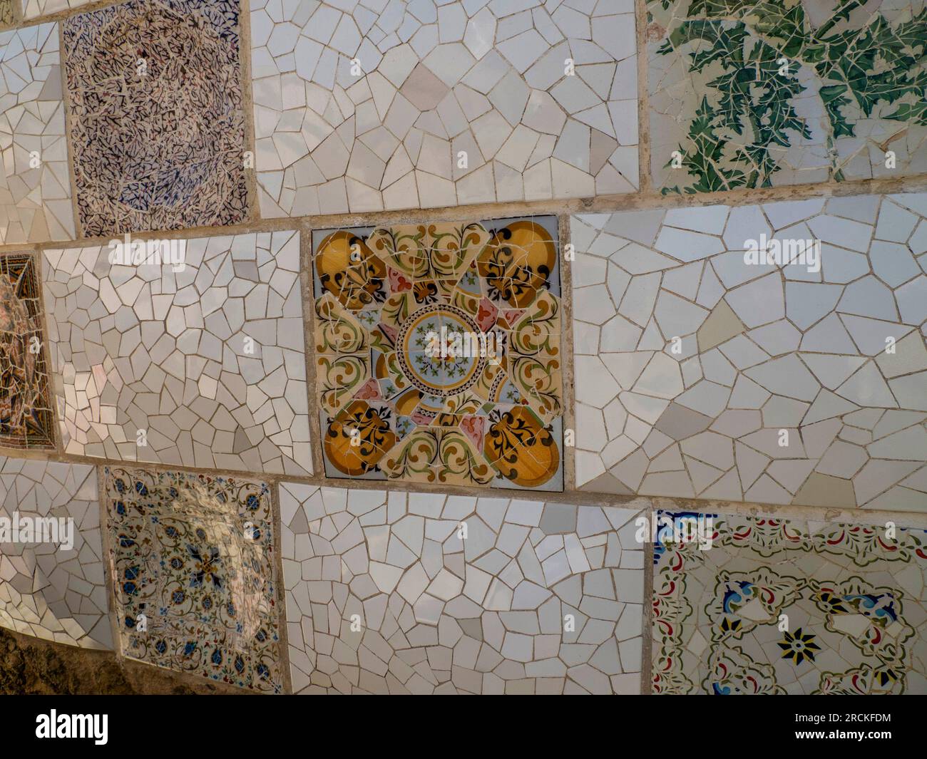 detail of masaic of The barcelona park guell spain gaudi masterpiece ...