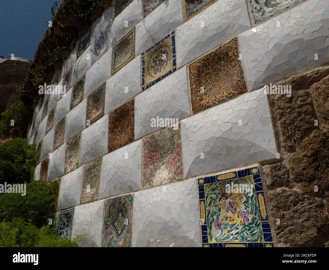 detail of masaic of The barcelona park guell spain gaudi masterpiece ...