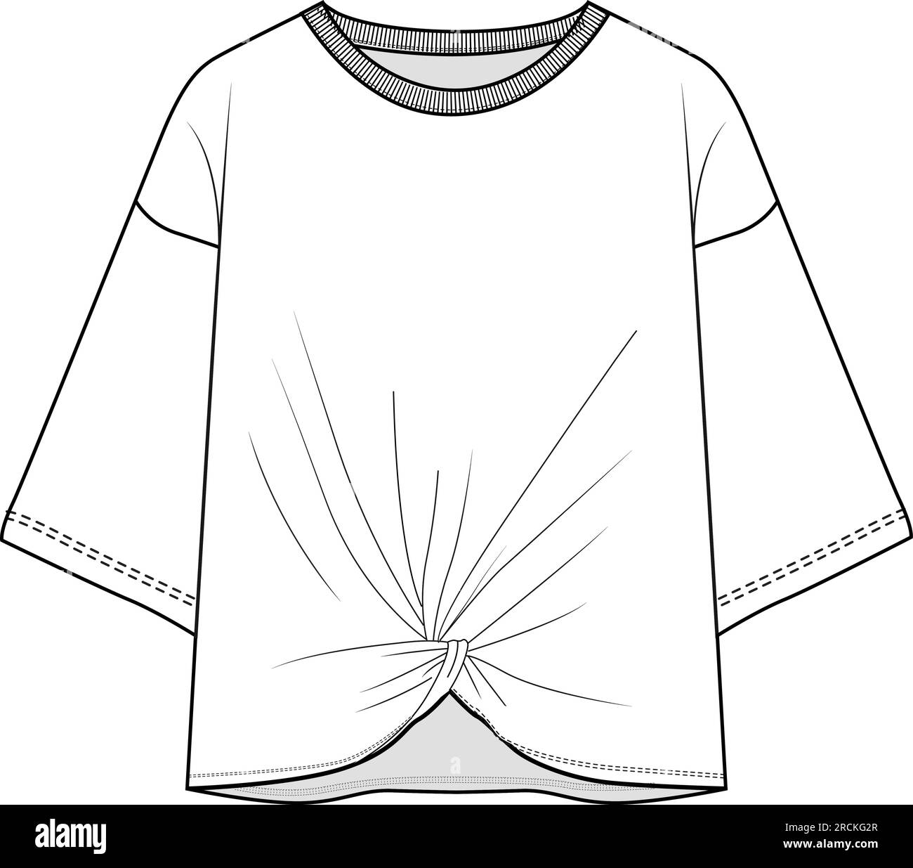 Fashion Crew neck Drop Shoulder front twist top Stock Vector Image ...