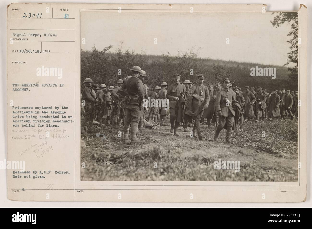 American soldiers escorting captured prisoners to an American division ...