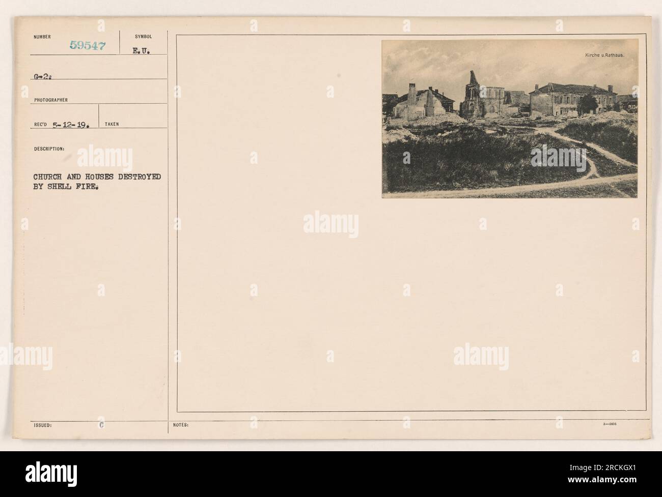 Title: Church and Houses Destroyed by Shell Fire Caption: Photograph ...