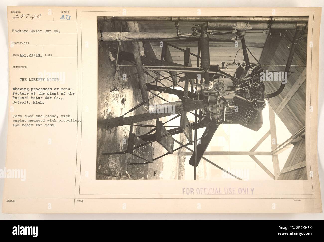 "A test shed at the Packard Motor Car Co. in Detroit, Michigan, is ...