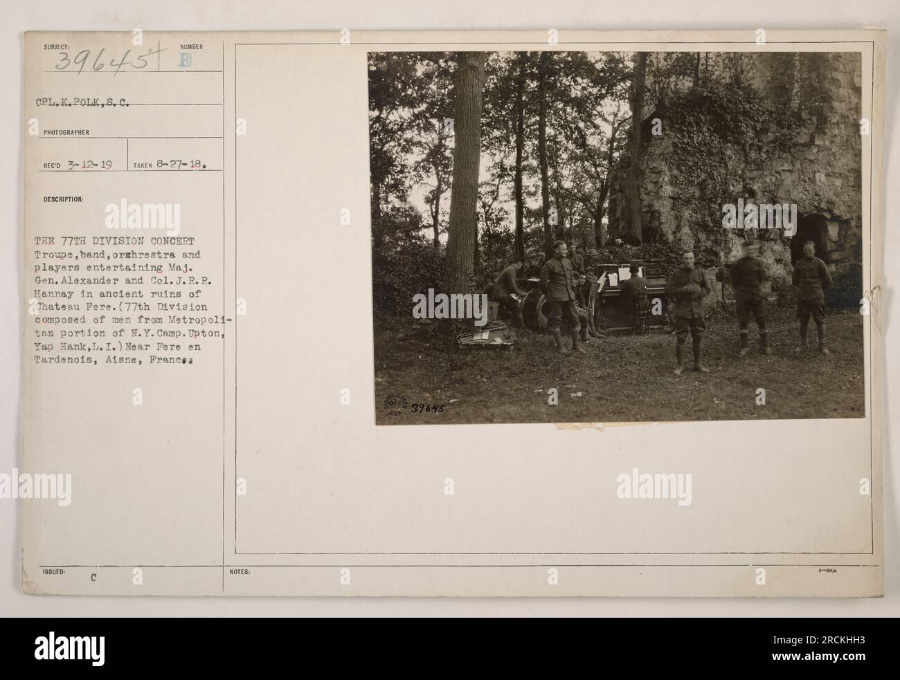A photograph depicting Cpl. K. Polk taking a picture on August 27, 1918 ...