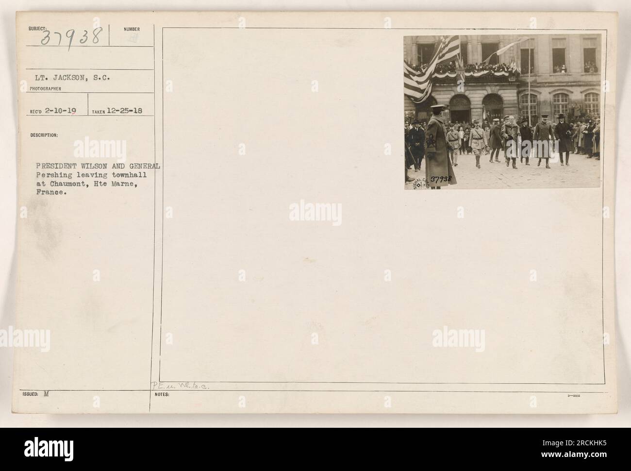 President Wilson and General Pershing leaving townhall in Chaumont, Hte ...