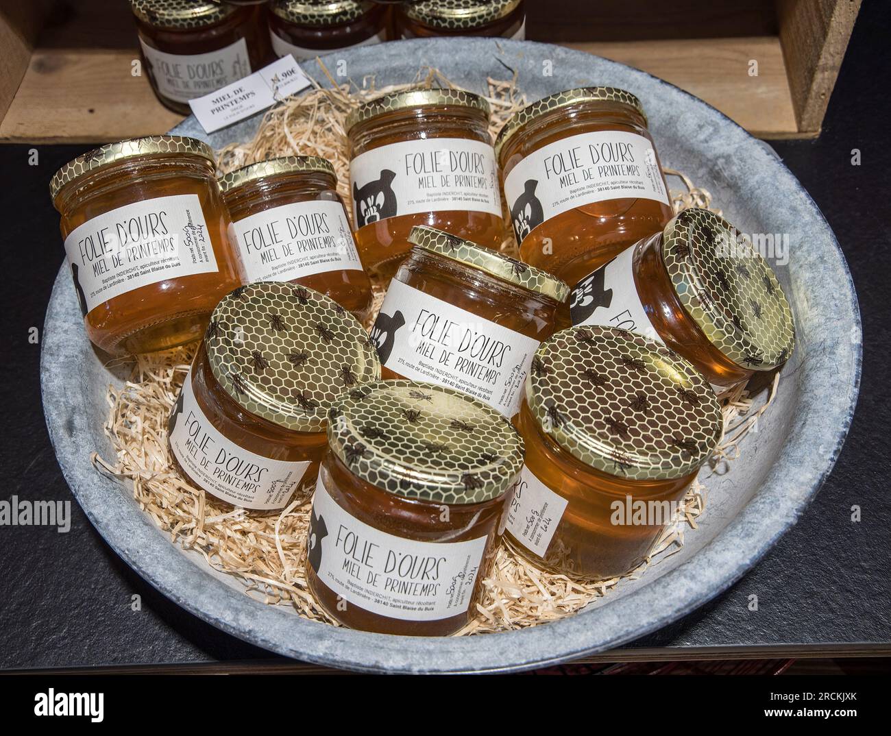 Local honey on sale, Entremont-le-Vieux, France Stock Photo - Alamy
