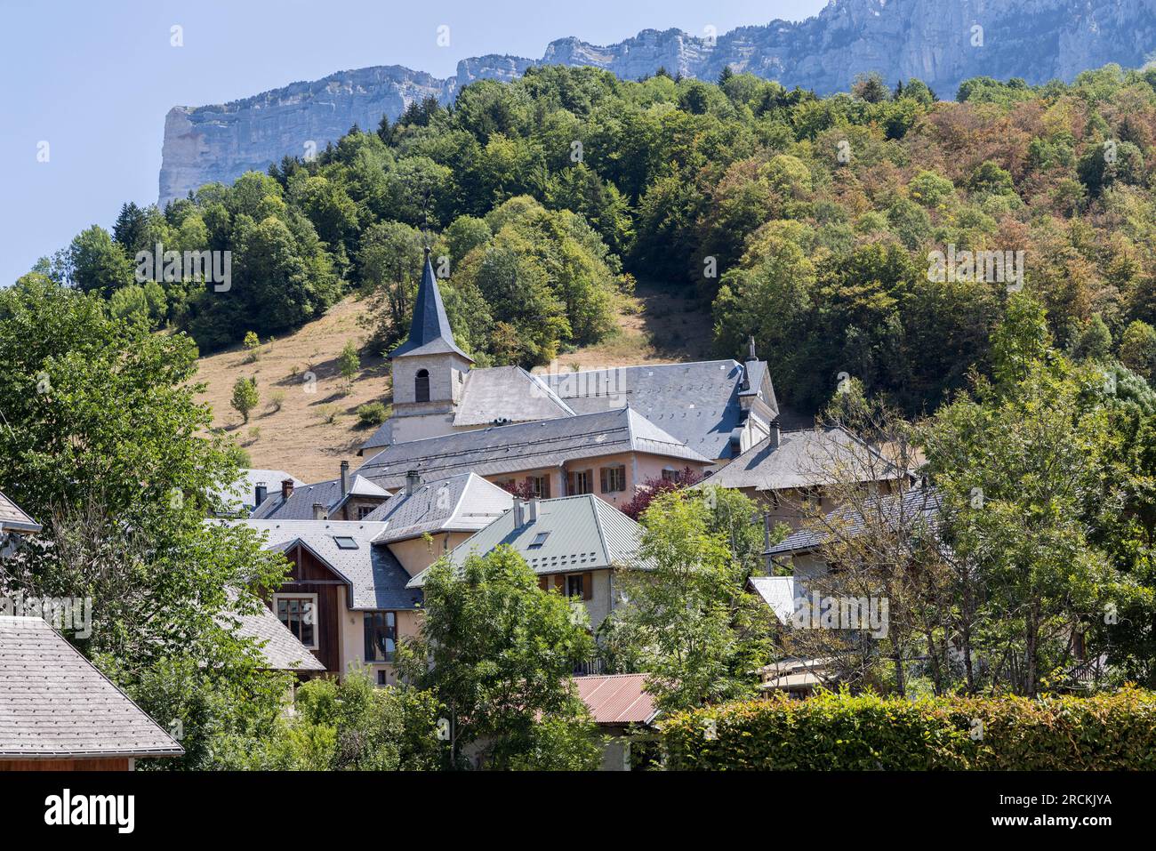 Church and village houses, Entremont-le-Vieux, France Stock Photo - Alamy
