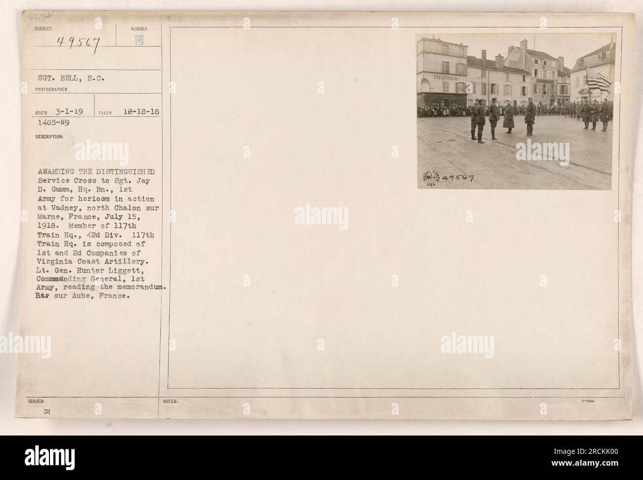 Lt. Gen. Hunter Liggett, Commanding General of the 1st Army, reading a ...