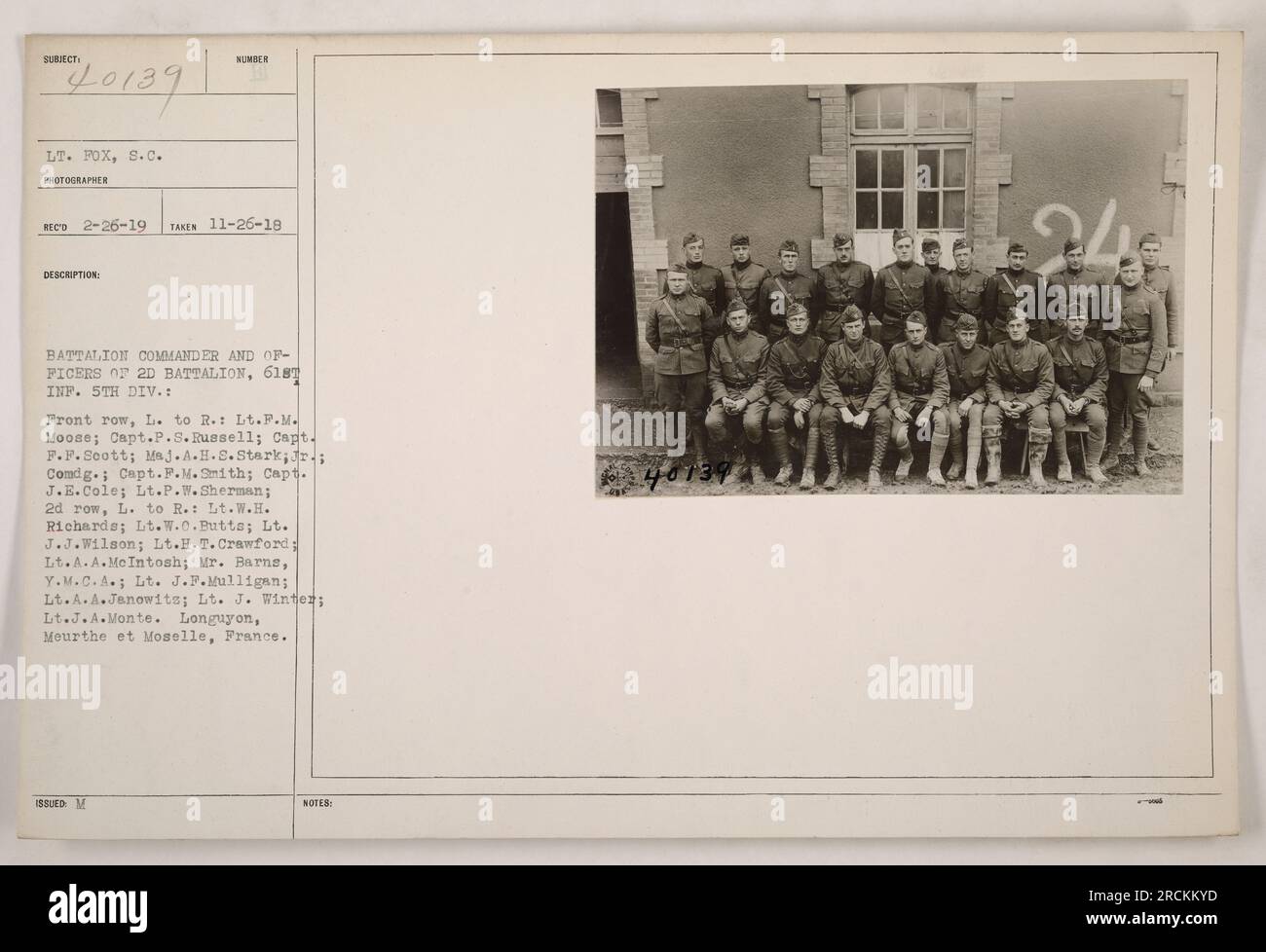 LT. FOX, S.C. photographed the battalion commander and officers of the ...