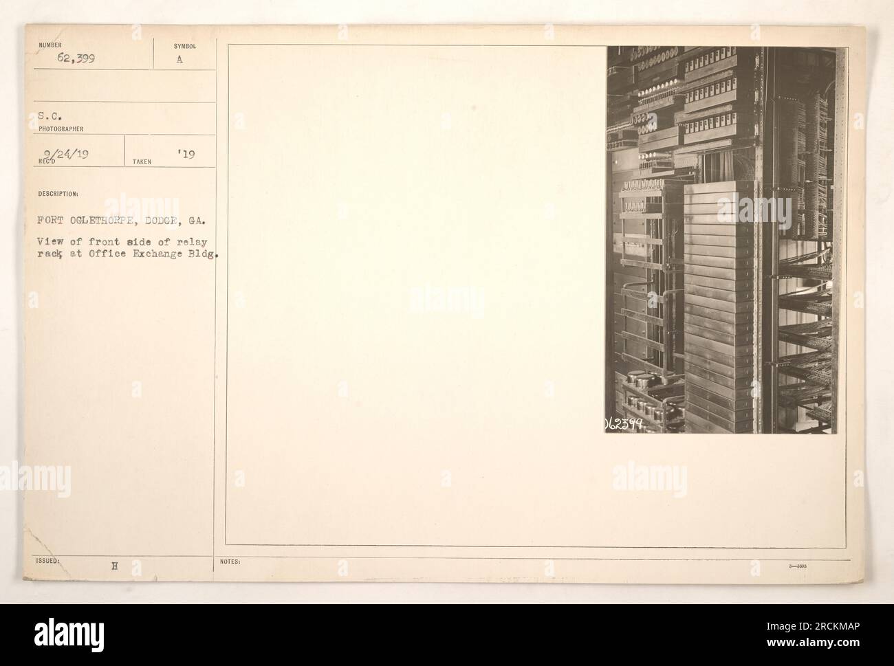 A photograph of the front side of a relay rack at the Office Exchange ...