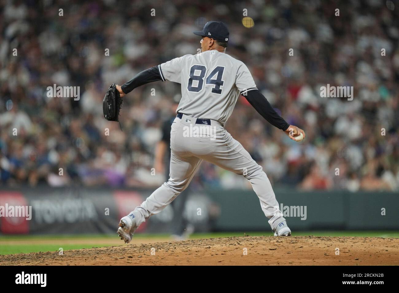 Denver CO, USA. 14th July, 2023. New York pitcher Albert Abreu (84 ...