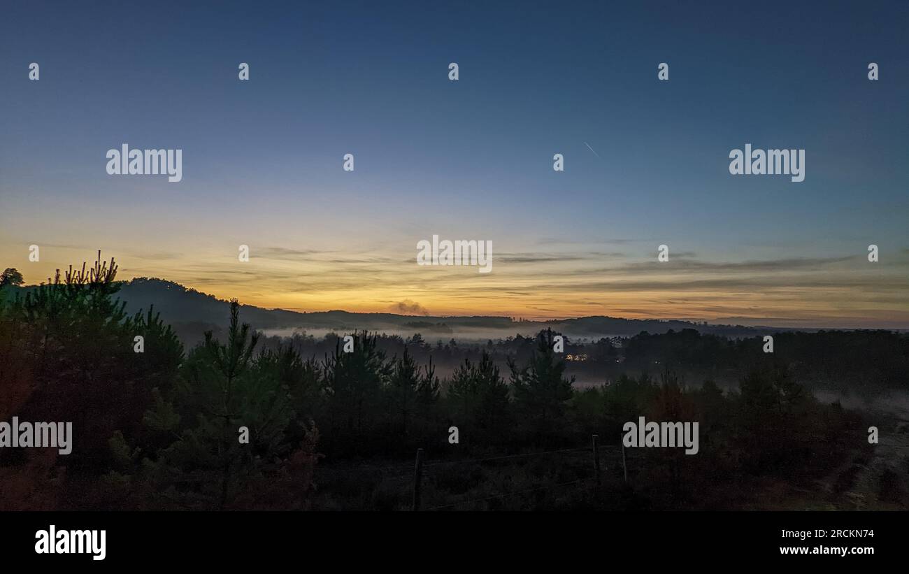 View around Frensham Common great and little pond in winter sunset ...