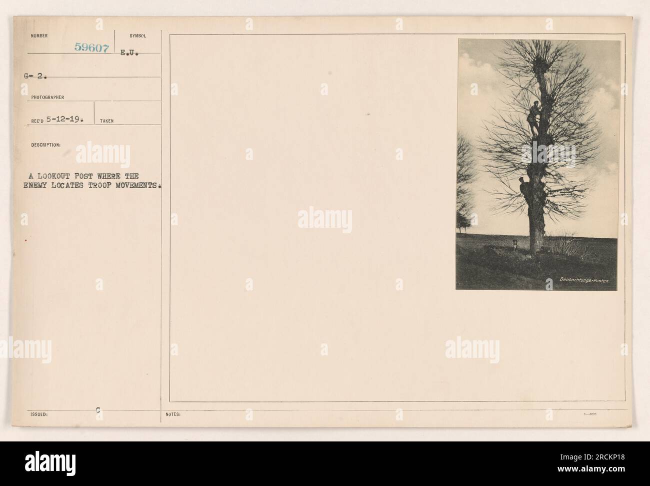 Image shows a lookout post used for enemy surveillance of troop ...