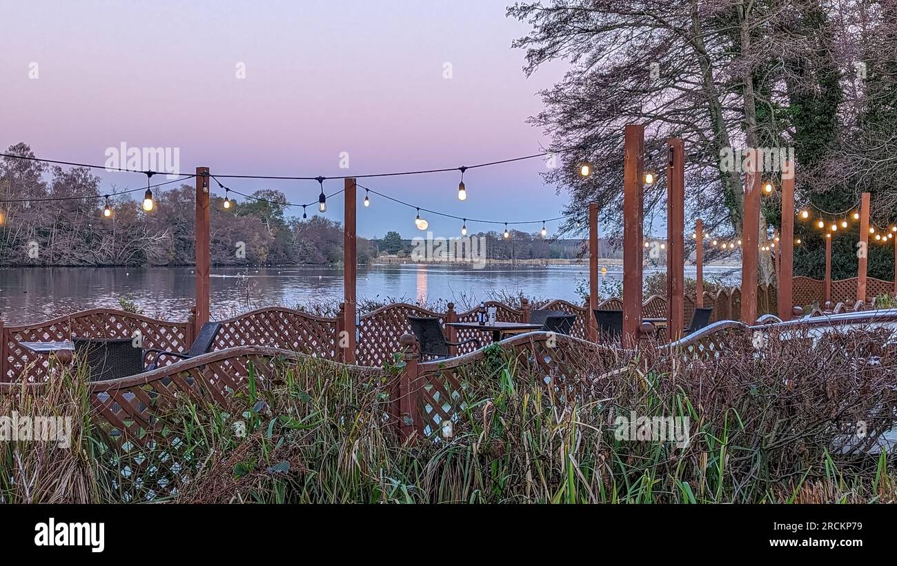 View around Frensham Common great and little pond in winter sunset ...