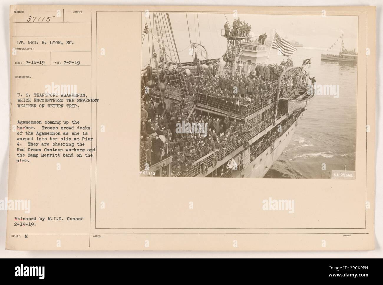 U.S. transport ship Agamemnon returning from military activity during ...