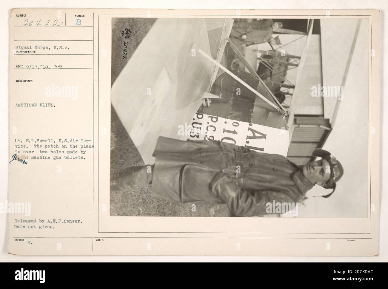 American Lieutenant S.L. Powell, a pilot in the U.S. Air Service ...