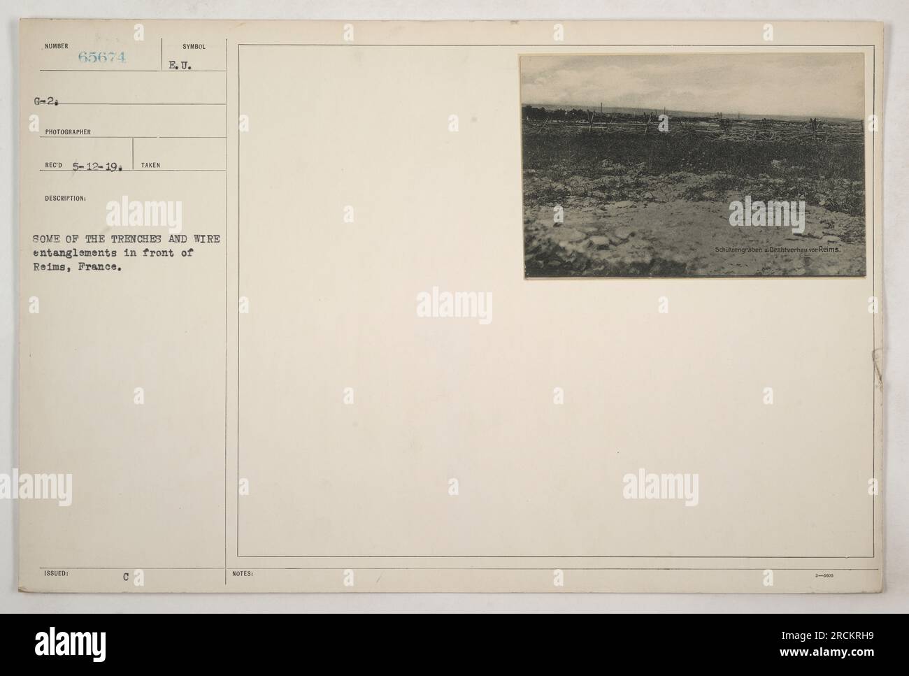 Trenches and wire entanglements in front of Reims, France. Image taken ...