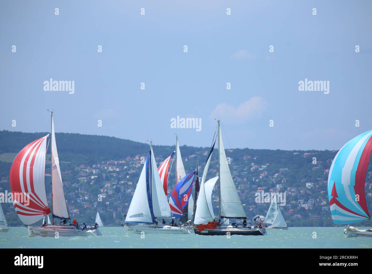 Lake of Balaton, Hungary Europe. 06 July 2023: Group of sailboats sail ...
