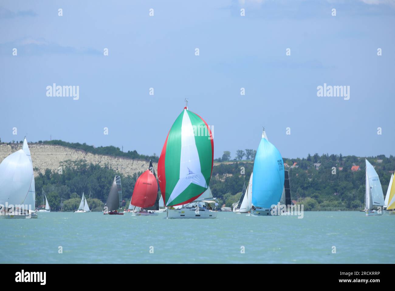 Lake of Balaton, Hungary Europe. 06 July 2023: Group of sailboats sail ...