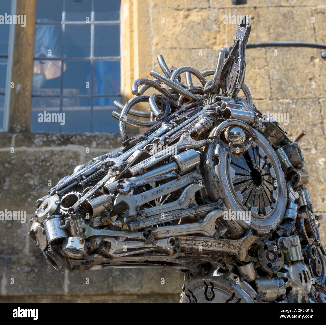 Sculpture at the entrance to The Man Cave, High Street, Broadway ...