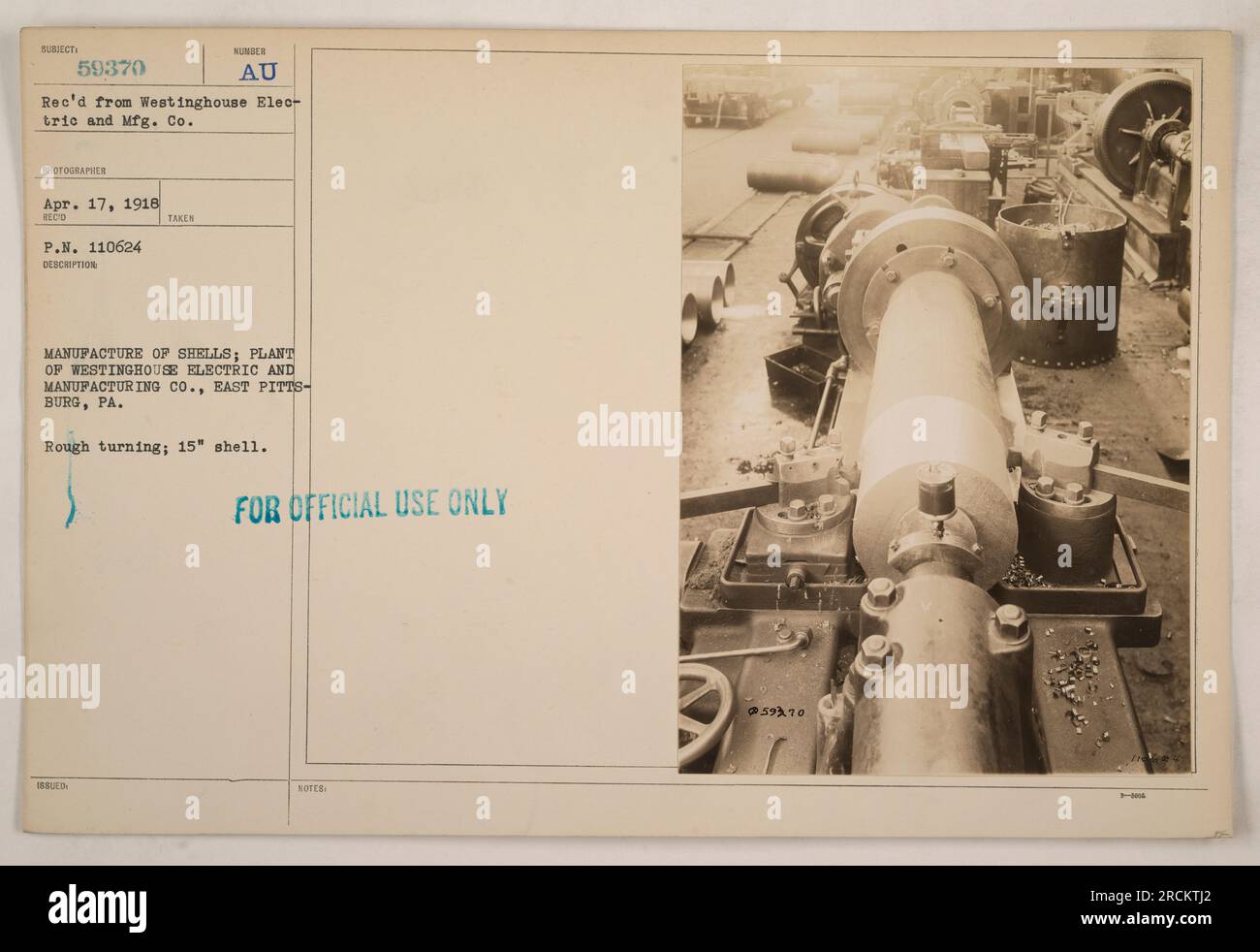 "Image shows the manufacture of shells at the Westinghouse Electric and ...
