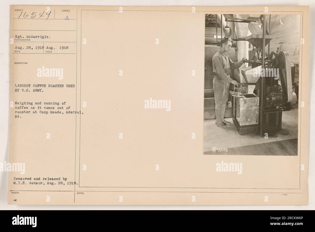 Military personnel weighing and canning freshly roasted coffee at Camp ...