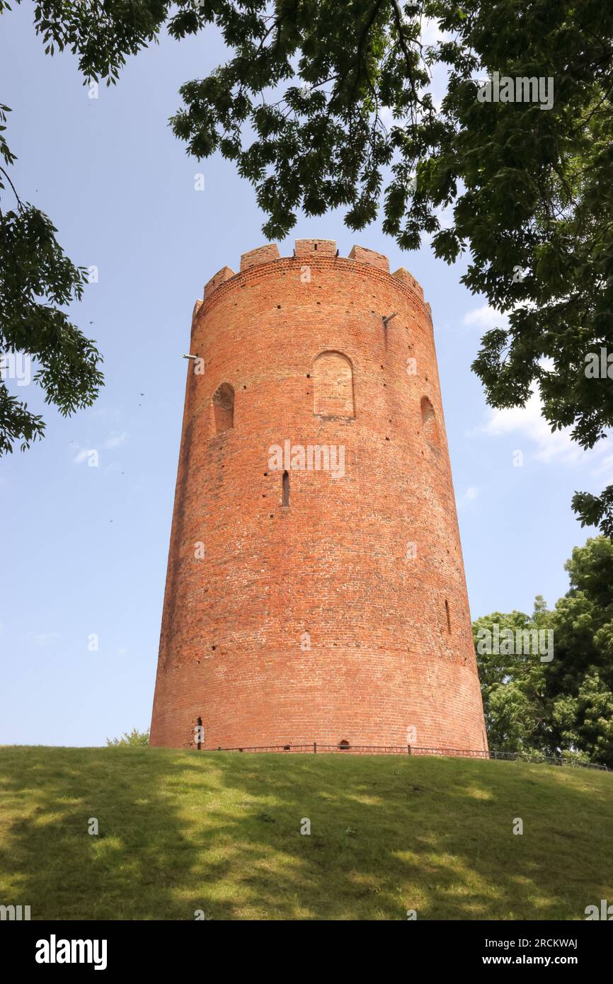 Belaya Vezha tower. From red brick. Against the background of the sky ...