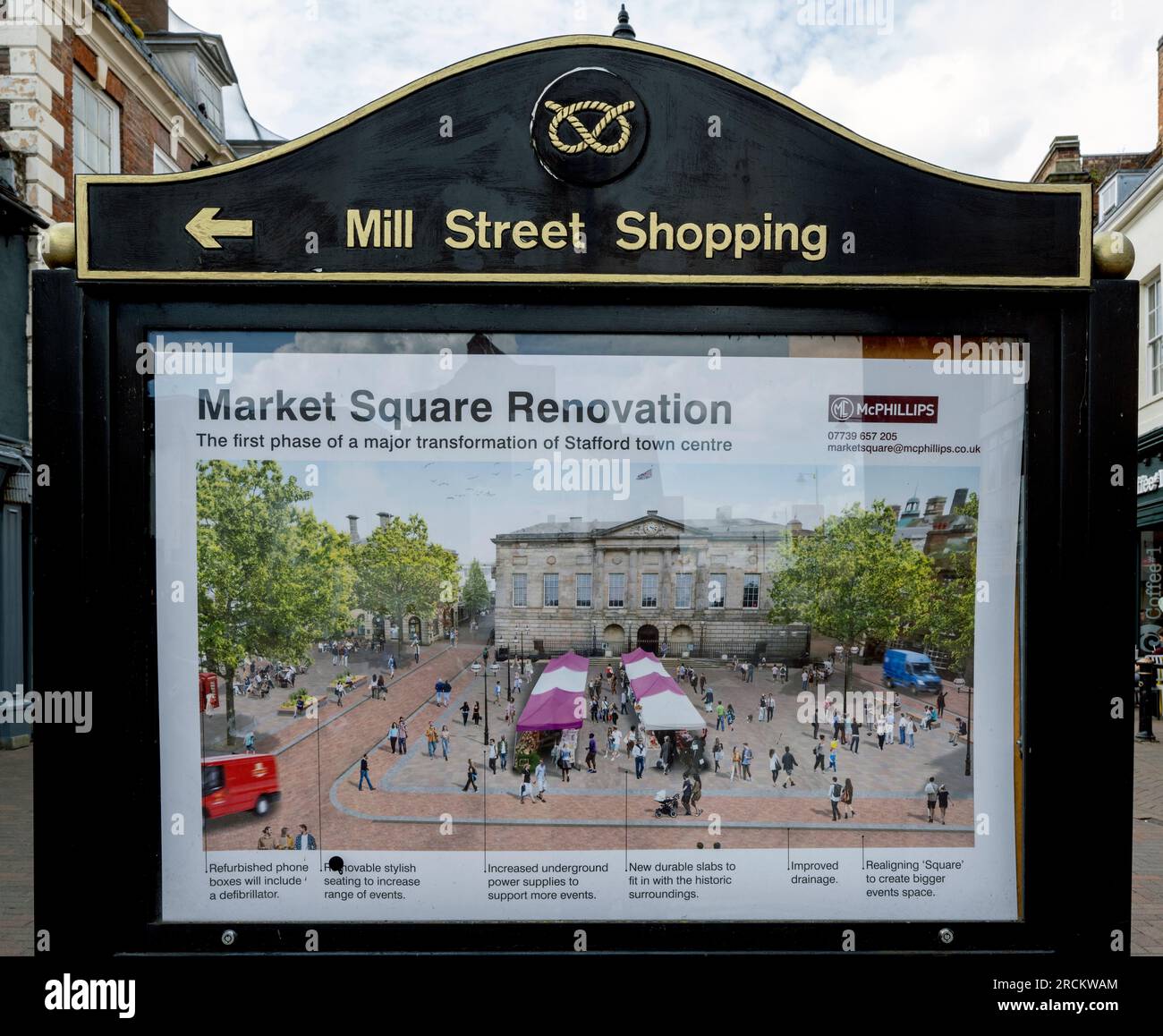 Public notice board in Mill Street, Stafford, Staffordshire, England ...