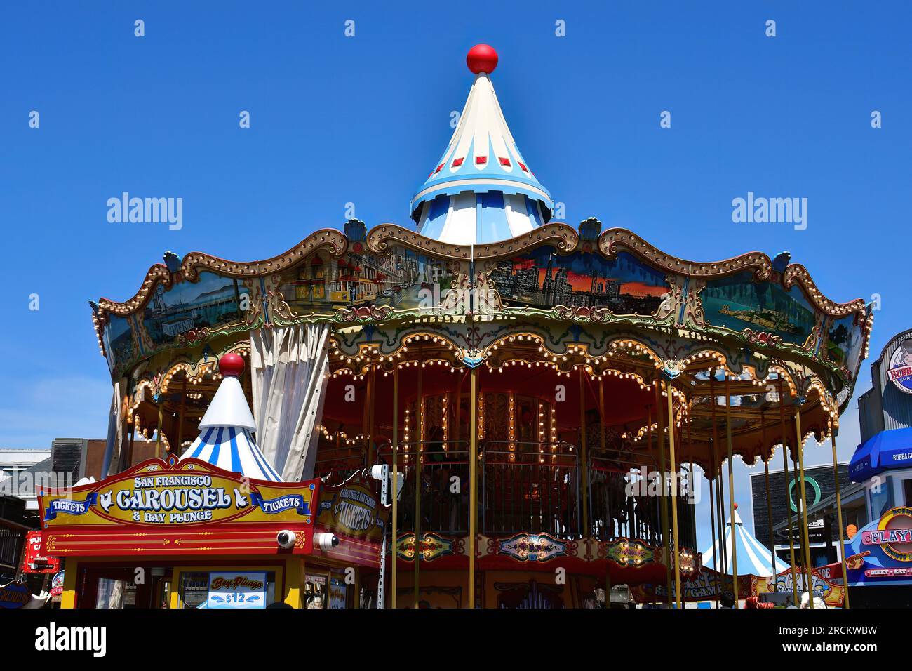carousel, Pier 39, shopping center and popular tourist attraction ...
