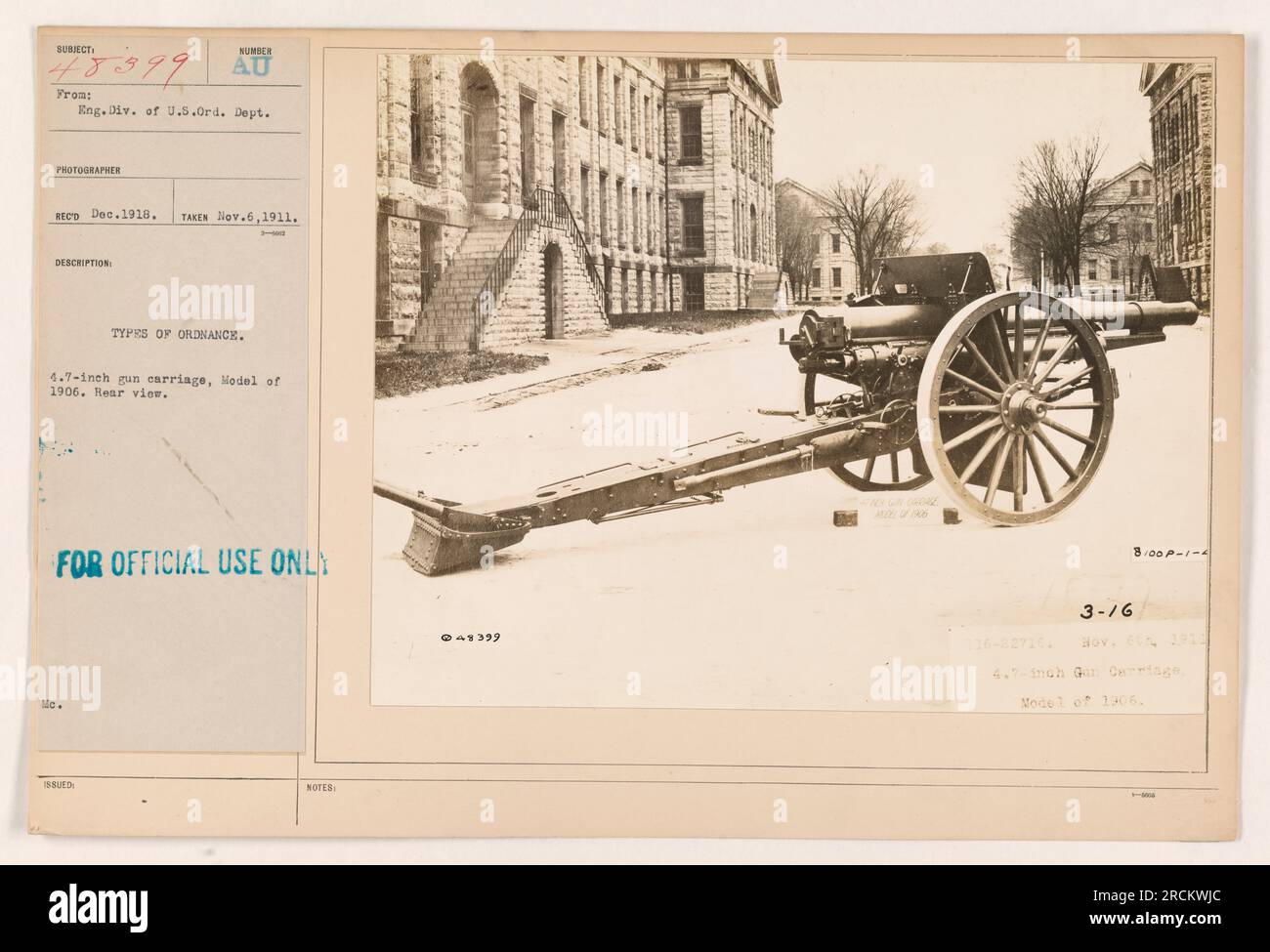 Rear view of a 4.7-inch gun carriage, Model of 1906, captured in a ...