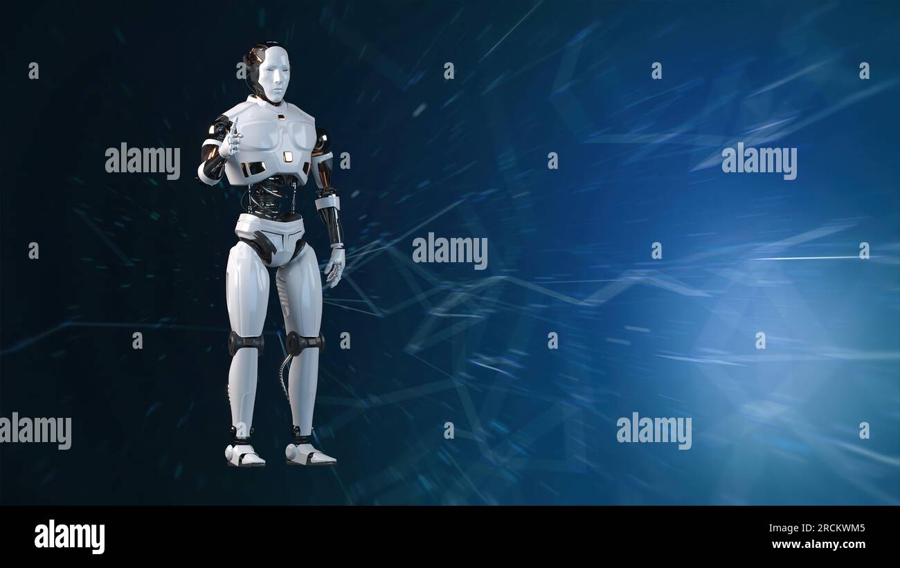 3d rendering of Mechanical Minds, AI robots amid a web of complex ...