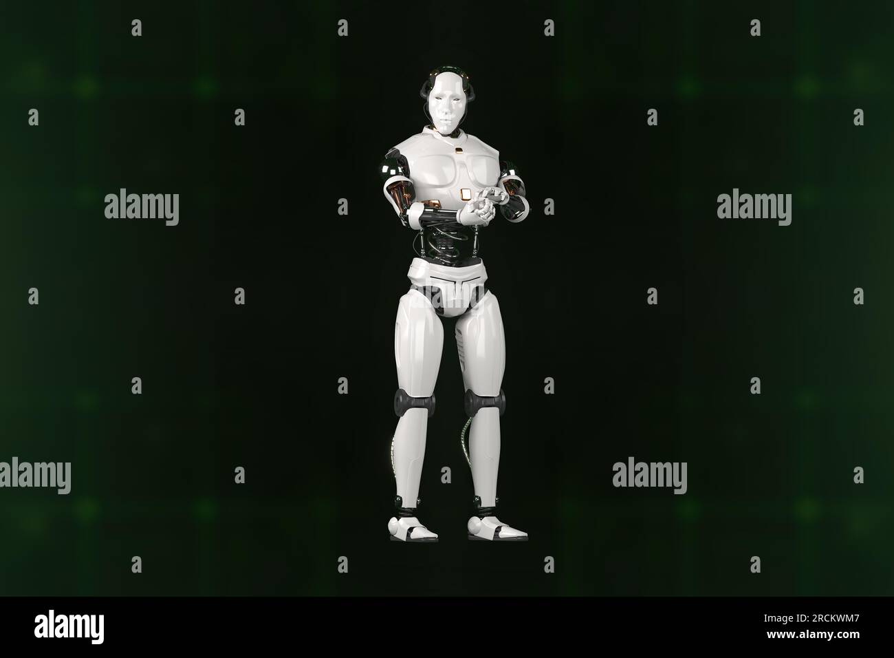 3d rendering of Mechanical Minds, AI robots amid a web of complex algorithms, deciphering the ...