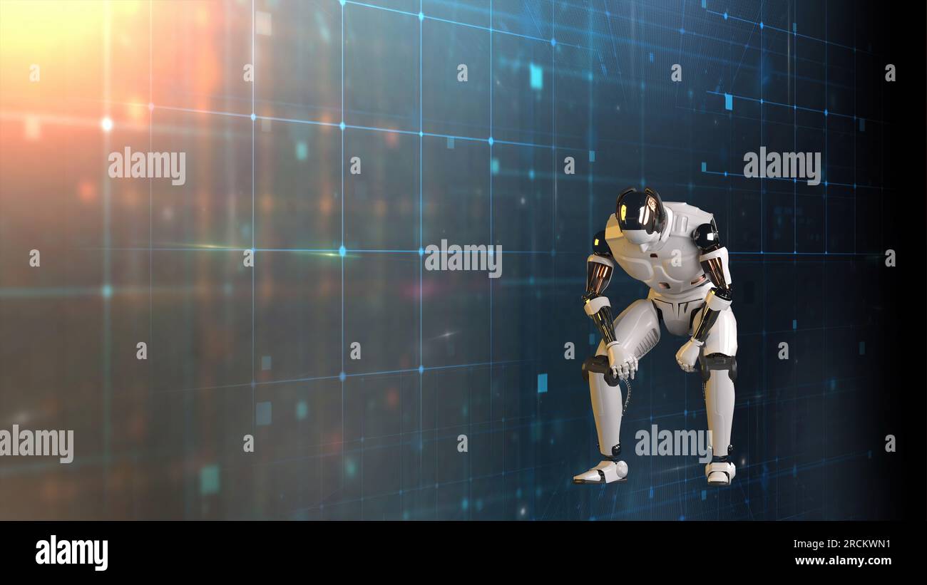 3d rendering of Mechanical Minds, AI robots amid a web of complex ...