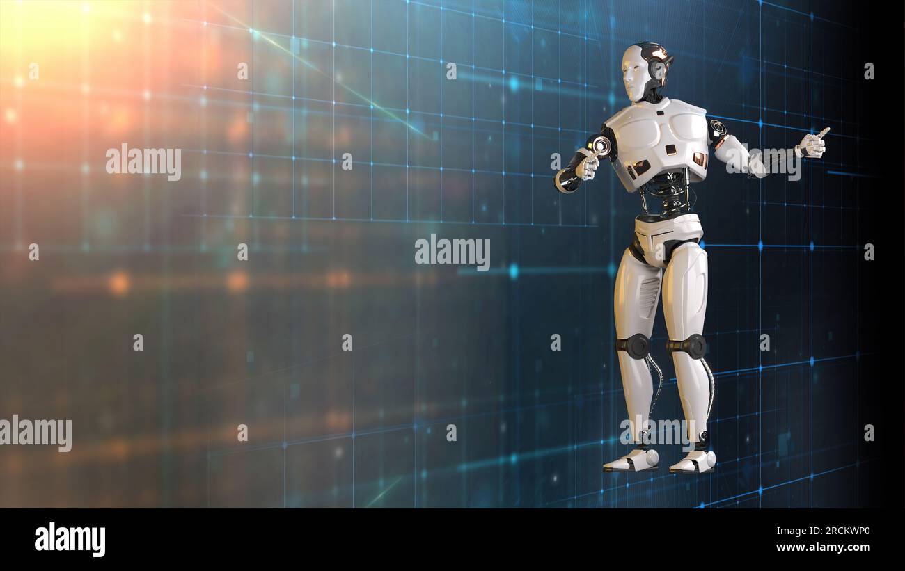 3d rendering of Mechanical Minds, AI robots amid a web of complex ...