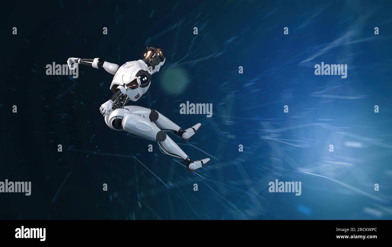 3d rendering of Mechanical Minds, AI robots amid a web of complex ...