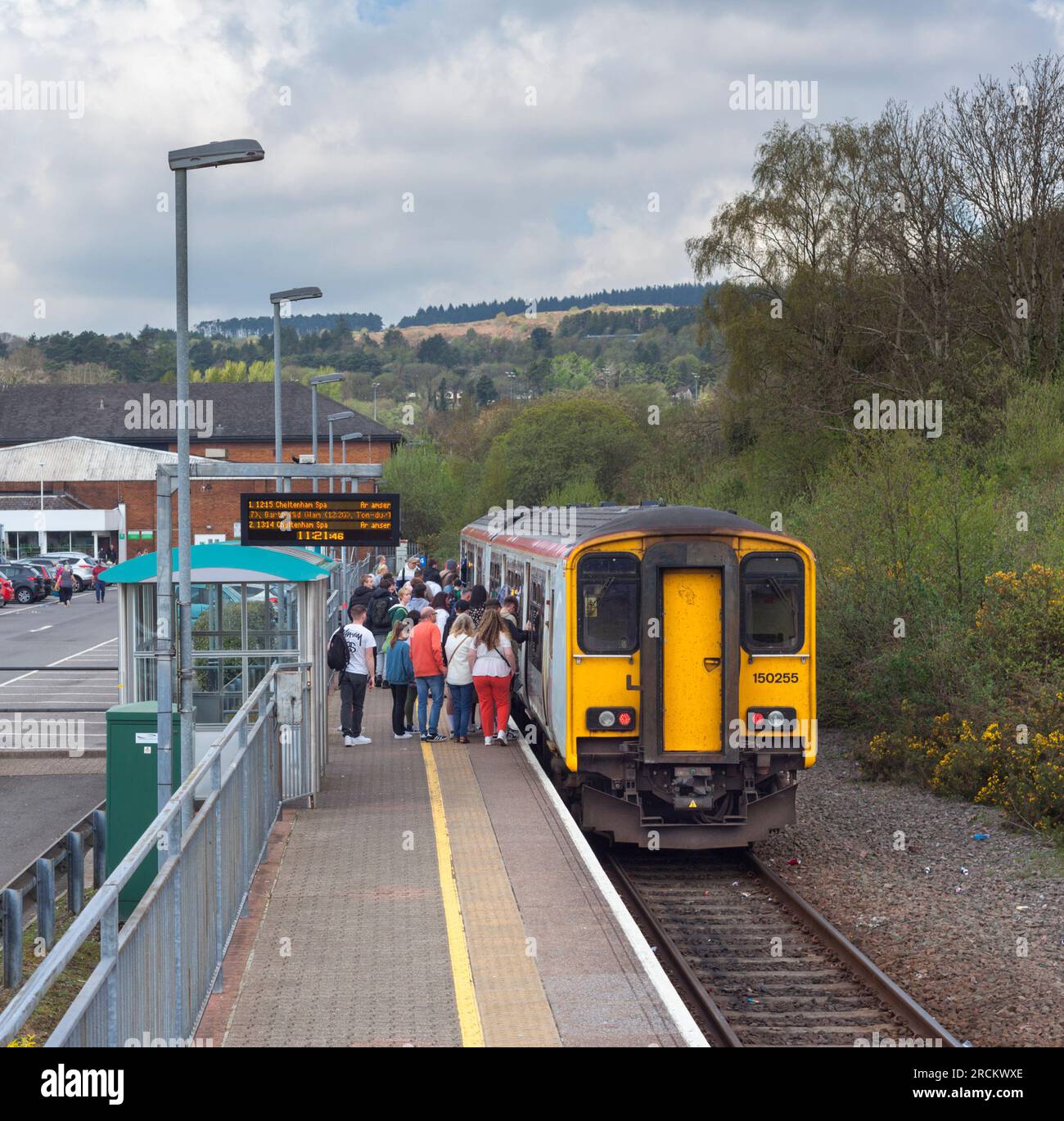 Transport For Wales class 150 diesel multiple unit train 150255 at Maesteg railway station South ...