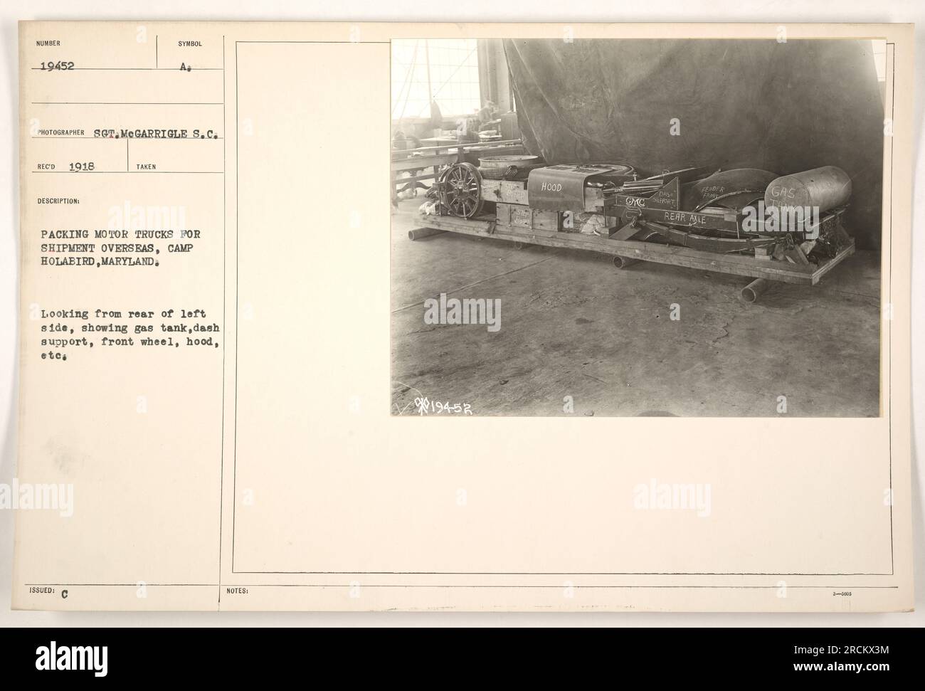 American soldiers at Camp Holabird, Maryland, packing motor trucks for ...