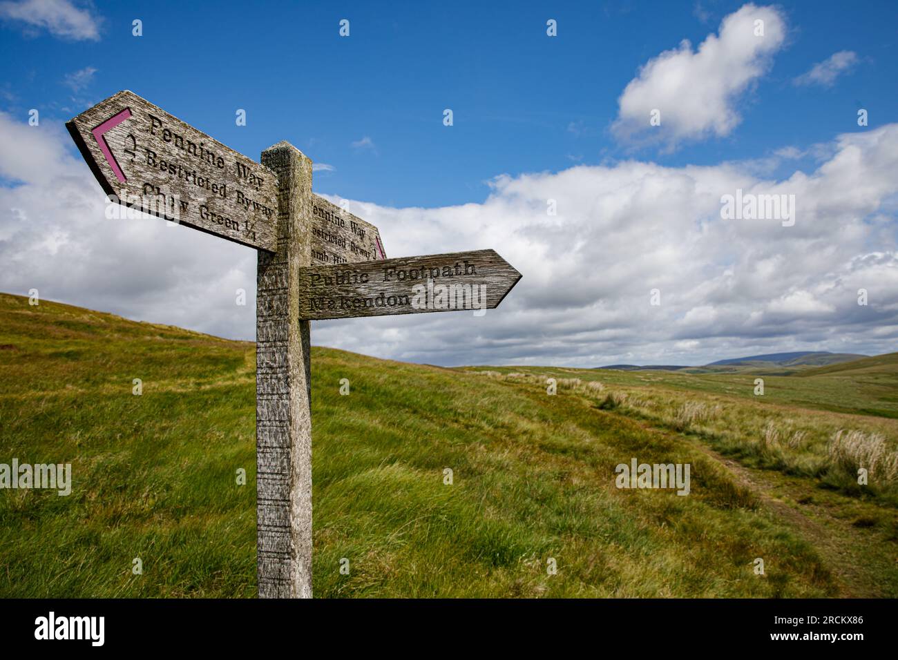 Signpost on the Pennine Way, Cheviot Hills, Northumberland, England ...