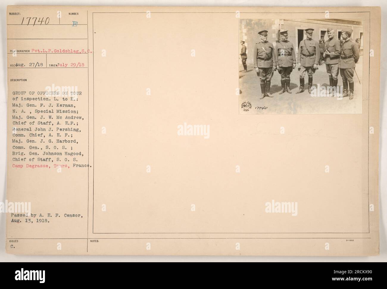 Image shows a group of officers, including Major Generals F. J. Kernan ...