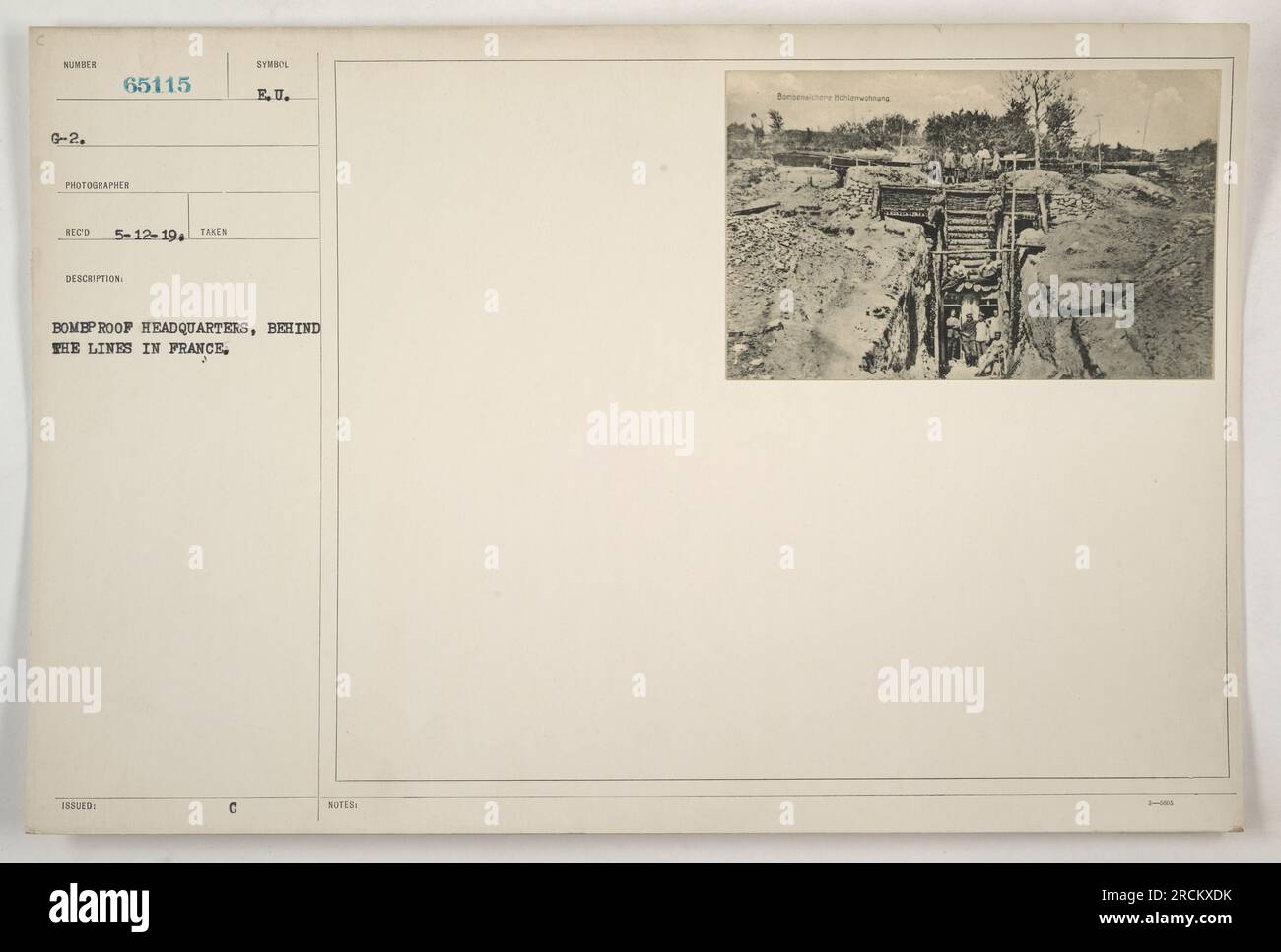 The image depicts a bombproof headquarters located behind the lines in ...