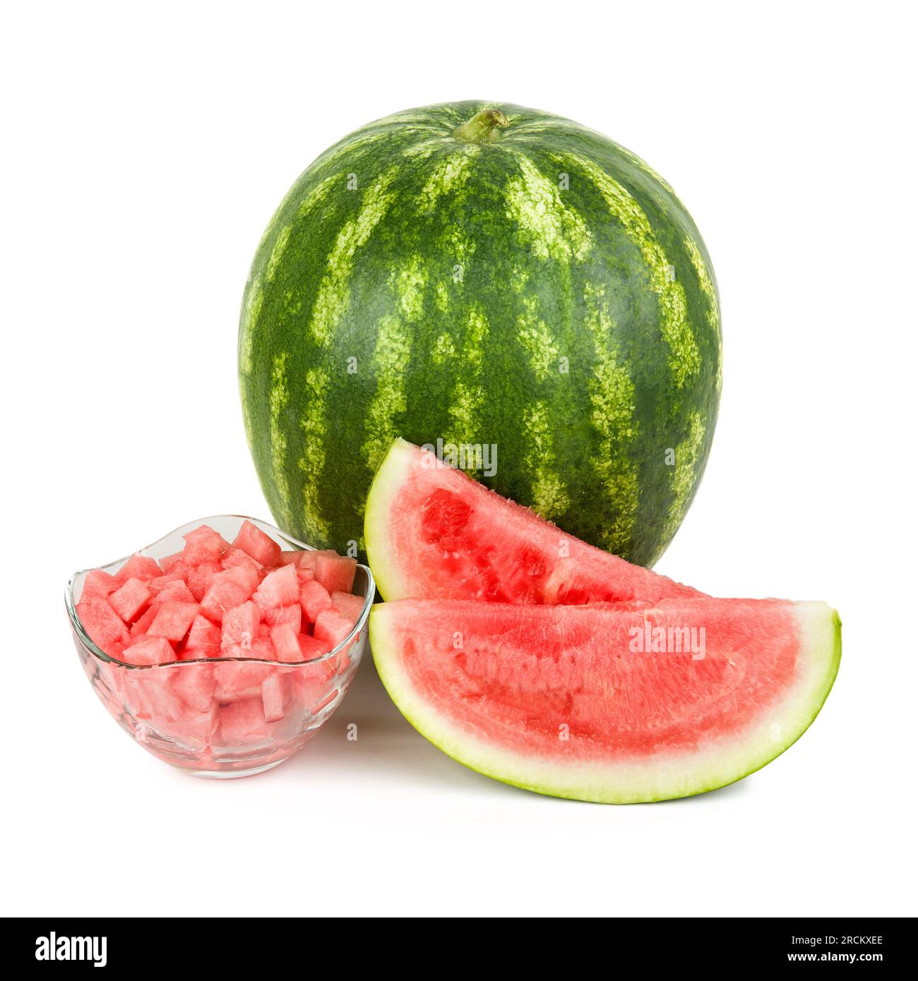 Watermelon, slices and small pieces of watermelon isolated on white ...