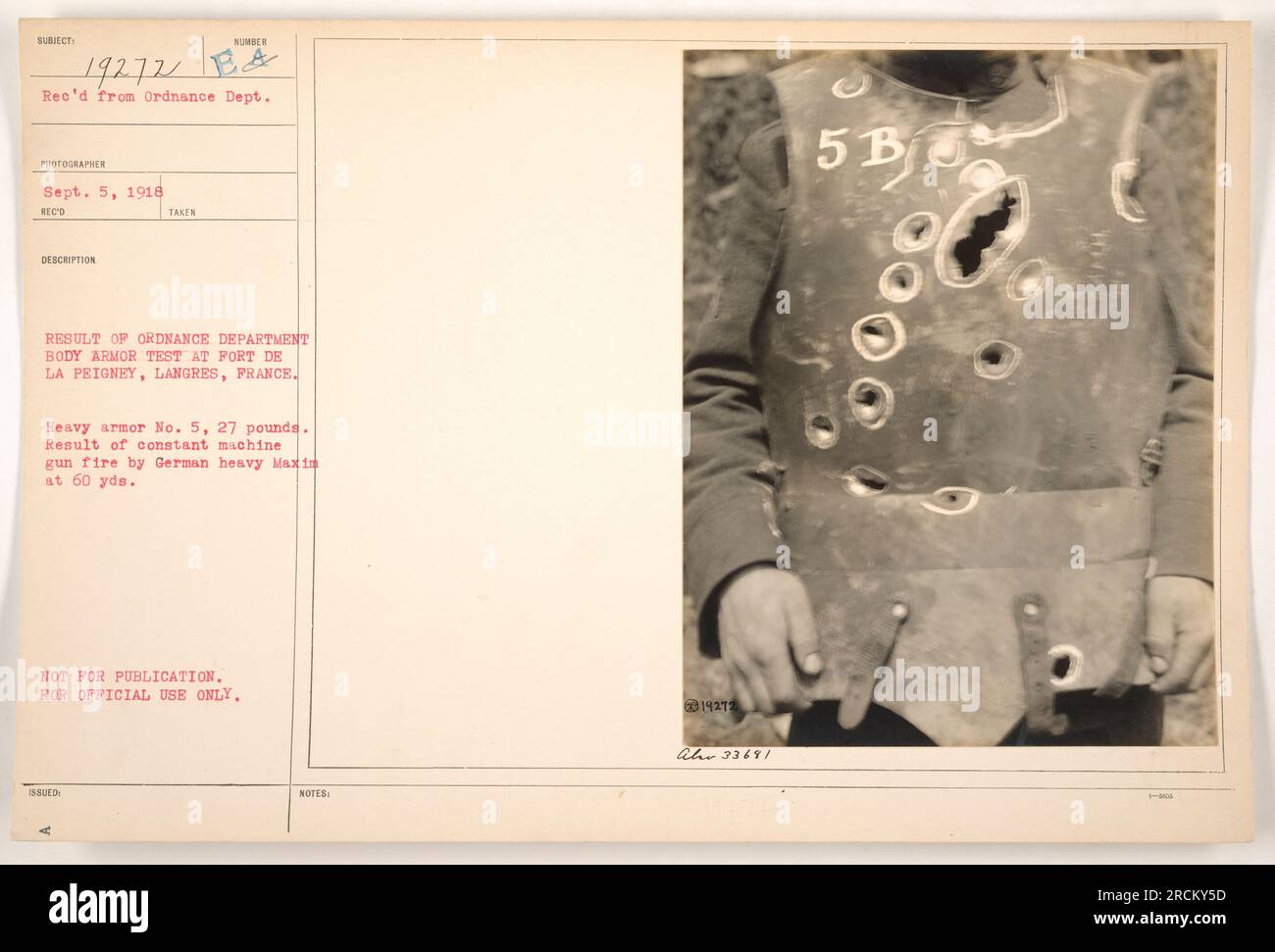 Image shows the result of the Ordnance Department body armor test ...